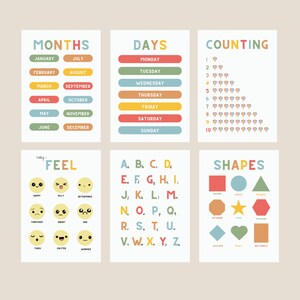 Set of 6 Educational Posters, Learning, Prints for Children's Bedroom ...