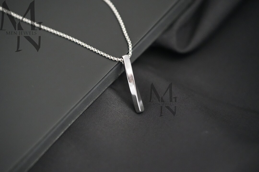 Silver Cuboid Necklace, Stainless Steel Necklace, Men's Silver Chain ...