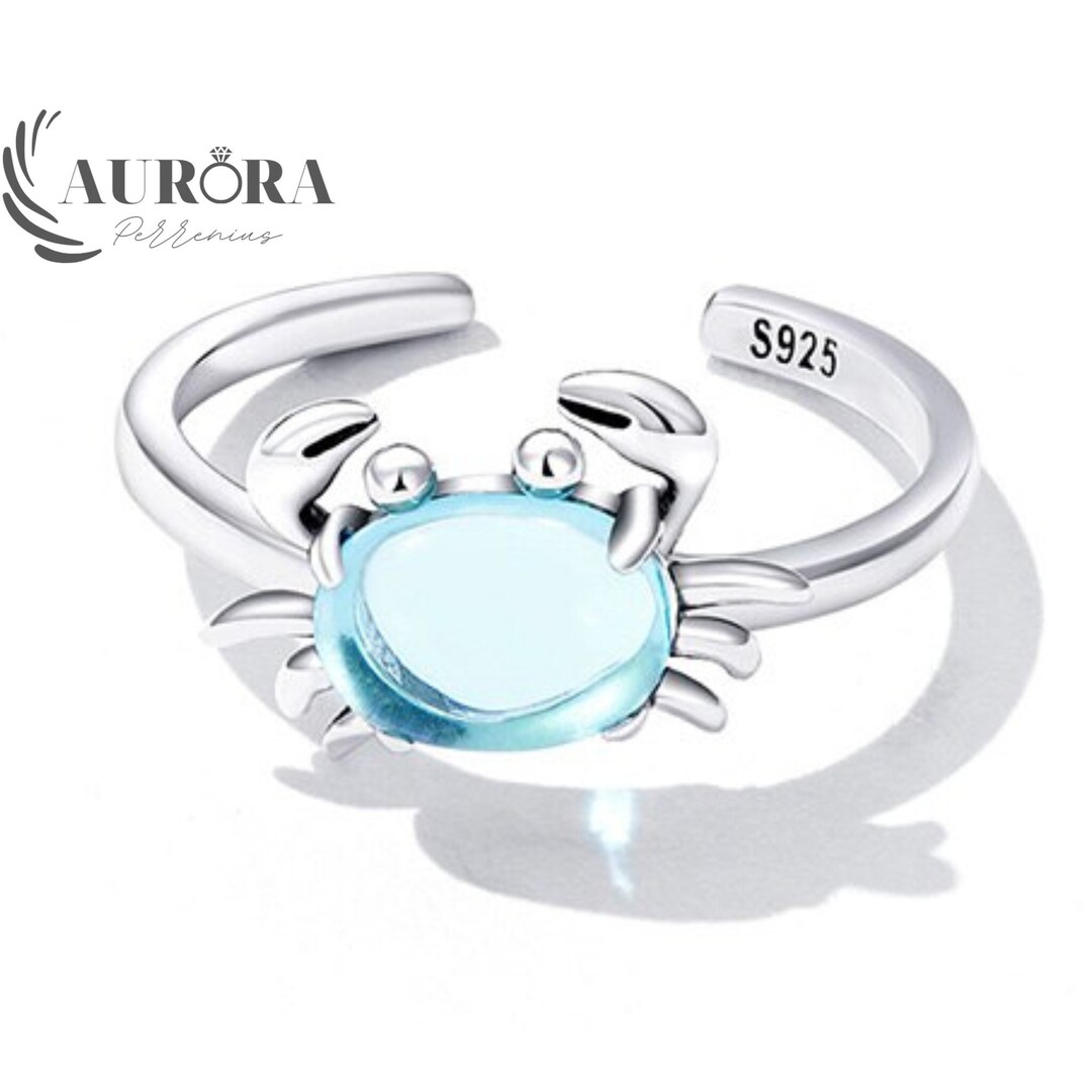 Silver Crab Ring 925 Sterling Silver Adjustable Ring Blue - Etsy