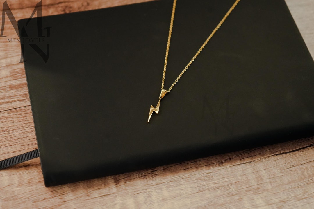 Gold Lightning Bolt Chain Pendants, Dainty Lightning Bolt Charm ...