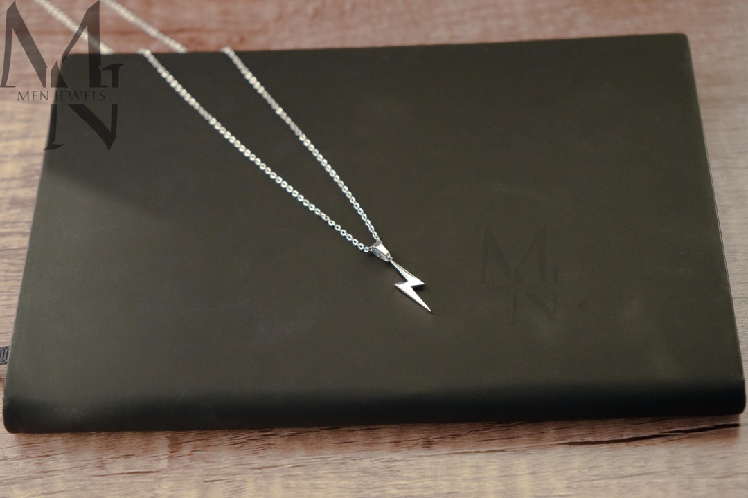 Silver Lightning Bolt Chain Pendants, Dainty Lightning Bolt Charm ...