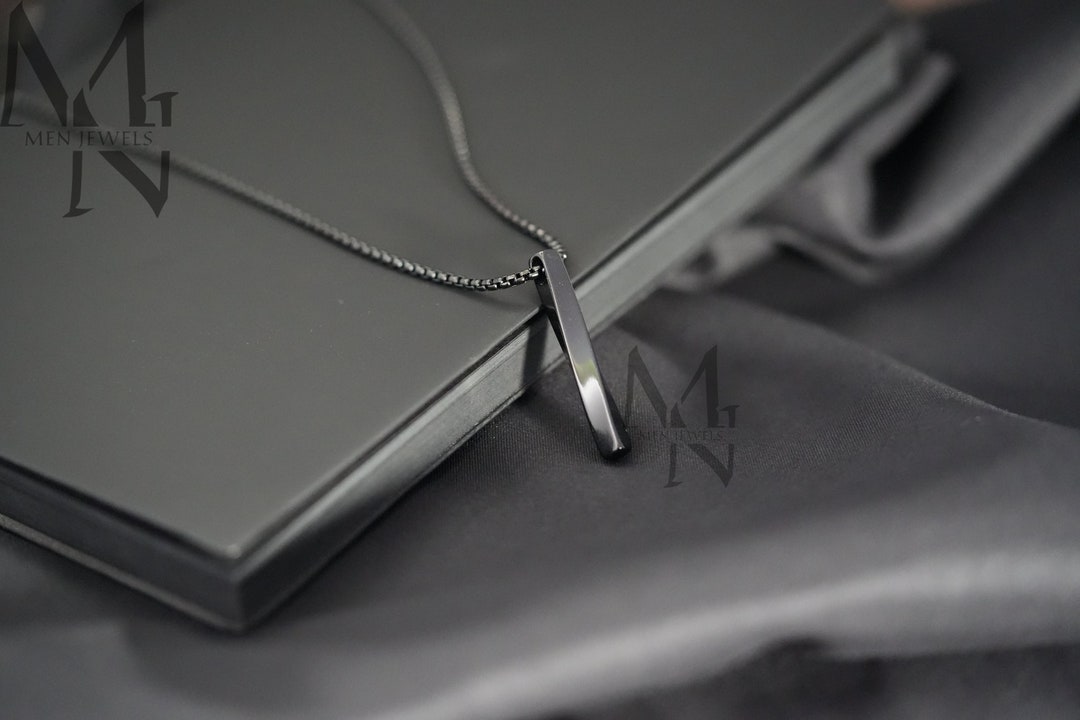 Black Cuboid Necklace, Stainless Steel Necklace, Men's Black Chain ...
