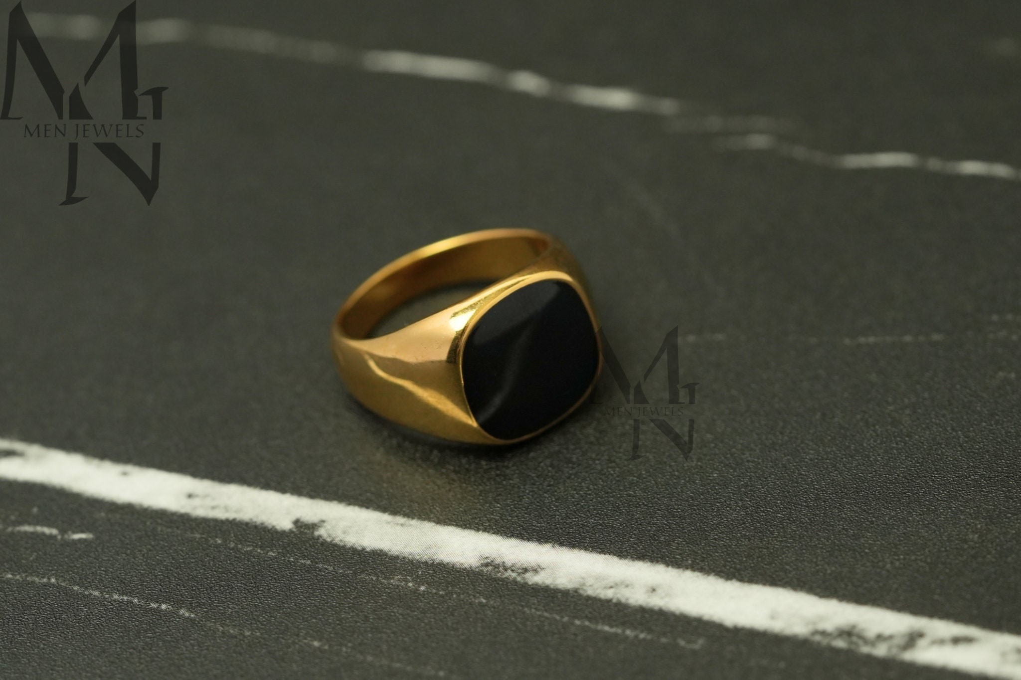 Gold Onyx Signet Ring, Gold Signet Ring for Men, Stainless Steel Ring ...