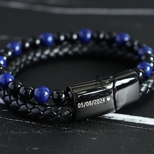 Lapis With Onyx Bead and Leather Bracelet, Lapis Lazuli Beads ...