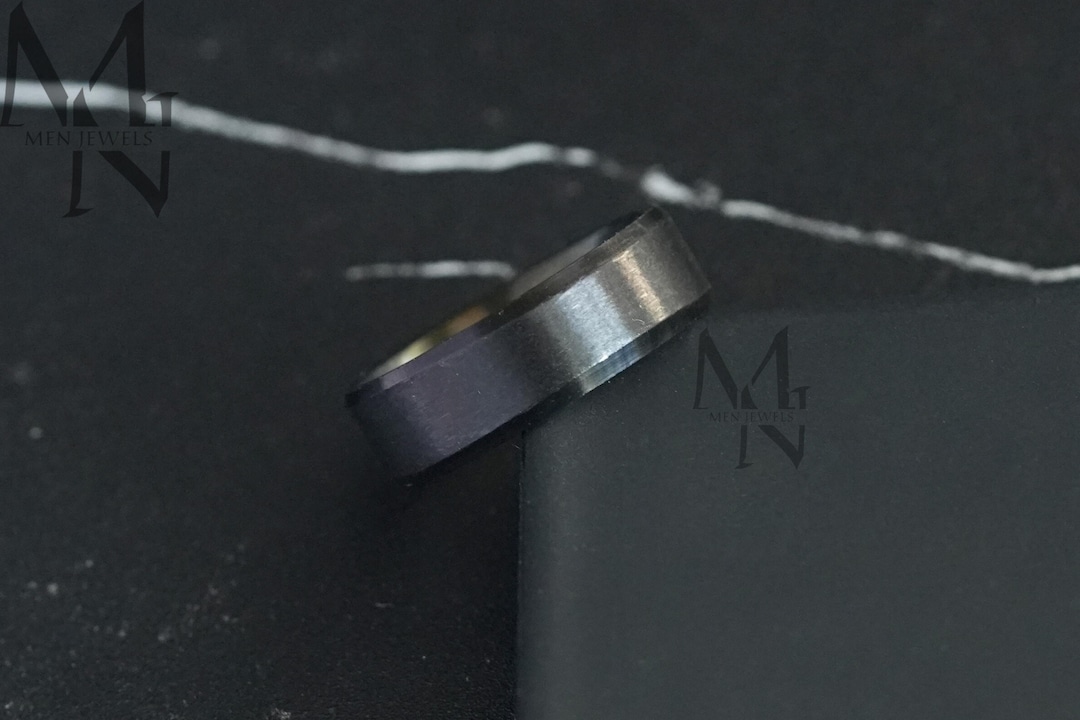 Mens Simple Black Ring, Personalised Engraved Ring 8mm Band, Minimalist ...
