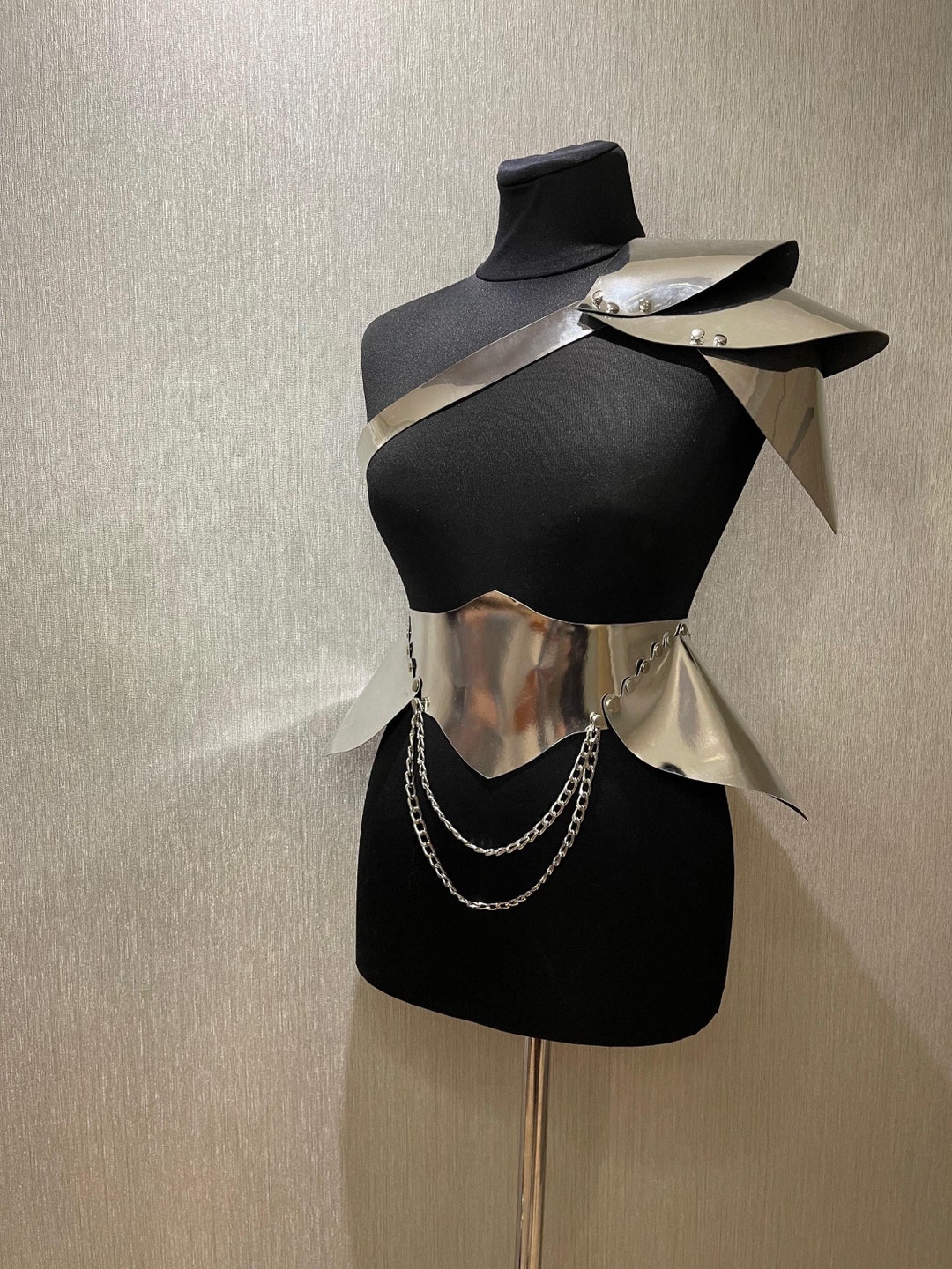 Metallic Silver Belt With Chains and Shoulder for a Festival, Metallic ...