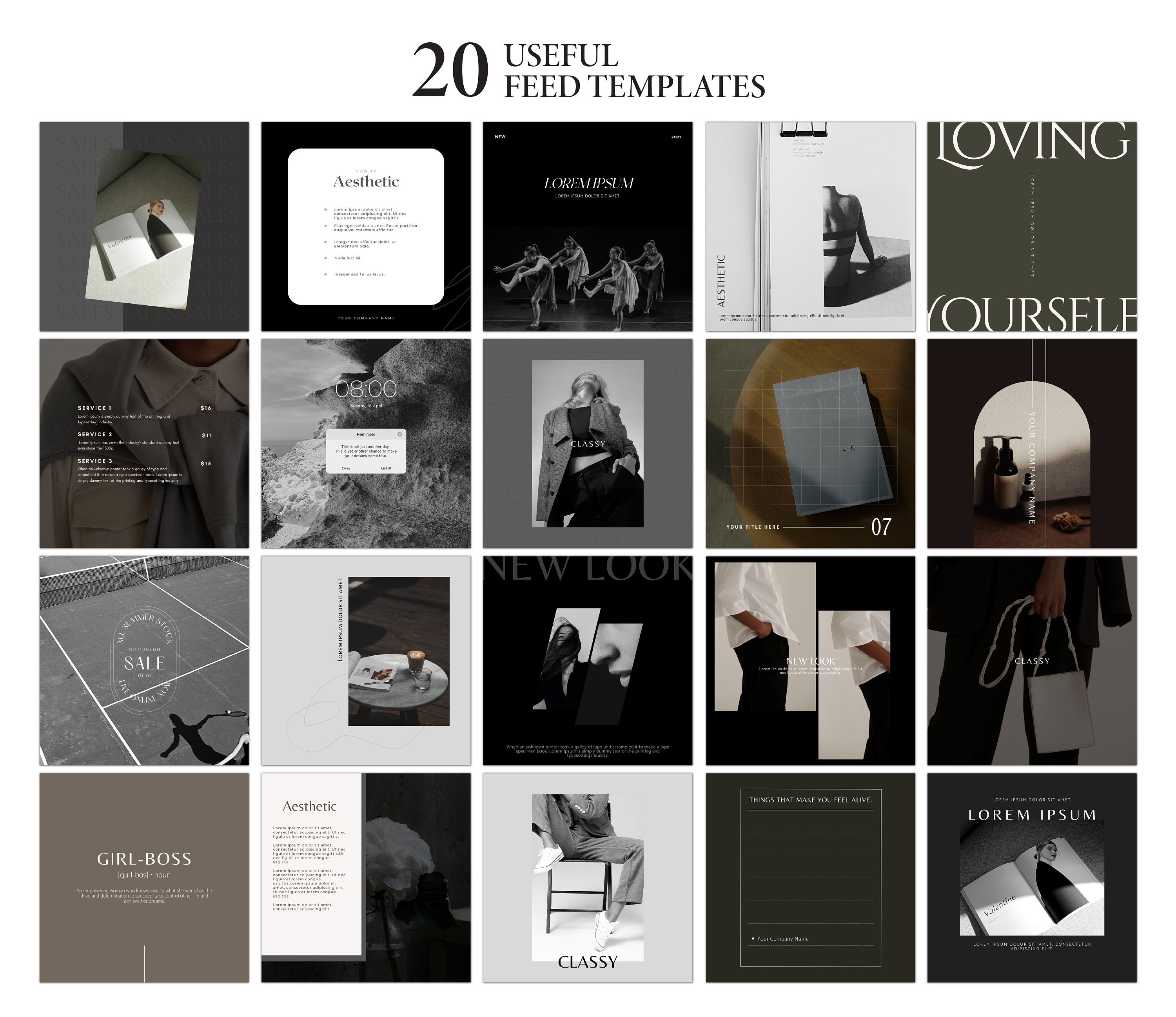 3in1 40 Classy Bold Instagram Canva Templates Instagram Post Templates ...