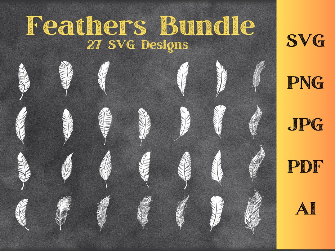 Feather SVG Bundle Set of 27 Feather Vectors Files for - Etsy