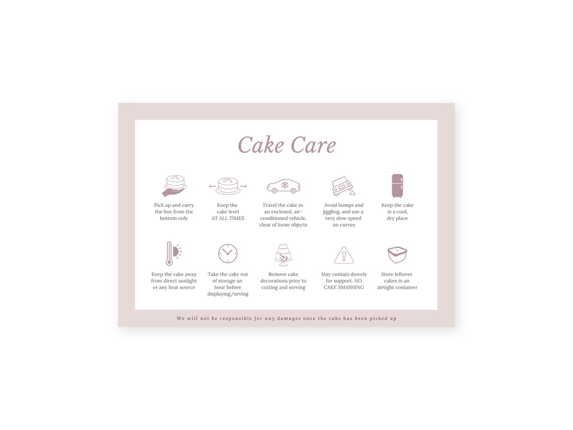 Cake Care Card Template | Canva Editable Wedding Cake Care Cards ...