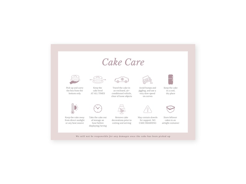 Editable Cake Care Card Template: Canva Printable (instant Download) - Etsy