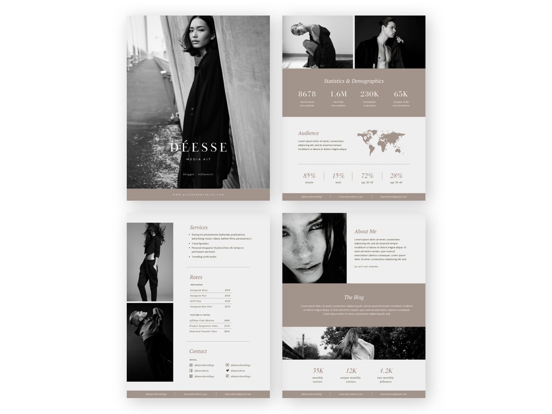 Influencer Media Kit Template: Blogger Rate Card, Canva Editable (a4 ...