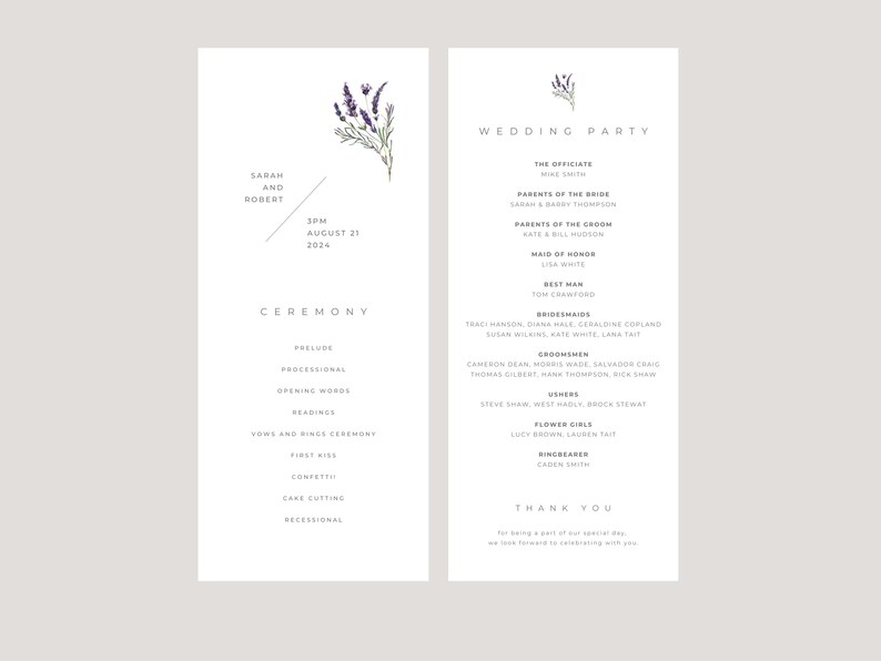 Classic, Elegant Wedding Program Template, Printable Canva Editable ...