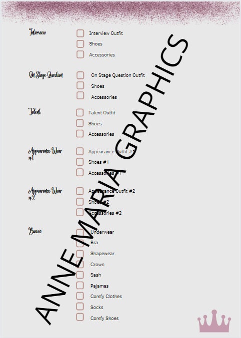 CUSTOM Pageant Packing Checklist miss USA Miss America IAM - Etsy