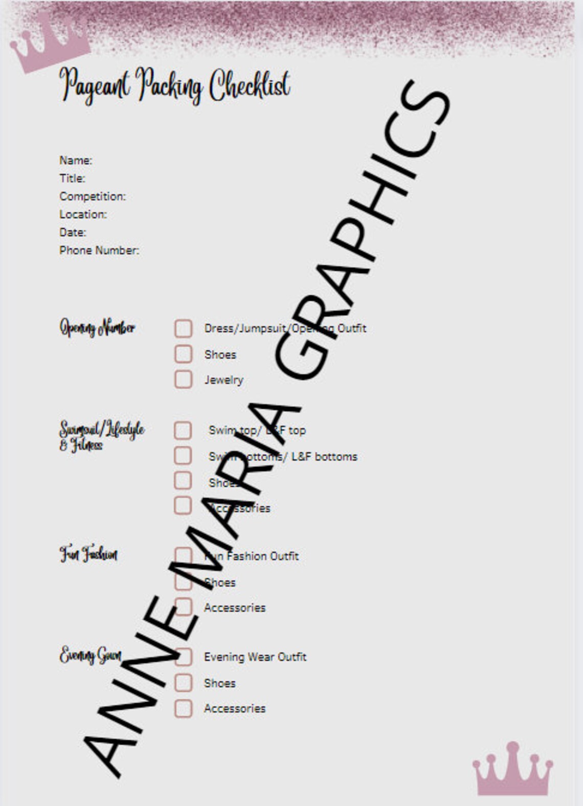 CUSTOM Pageant Packing Checklist (miss USA, Miss America, IAM) - Etsy
