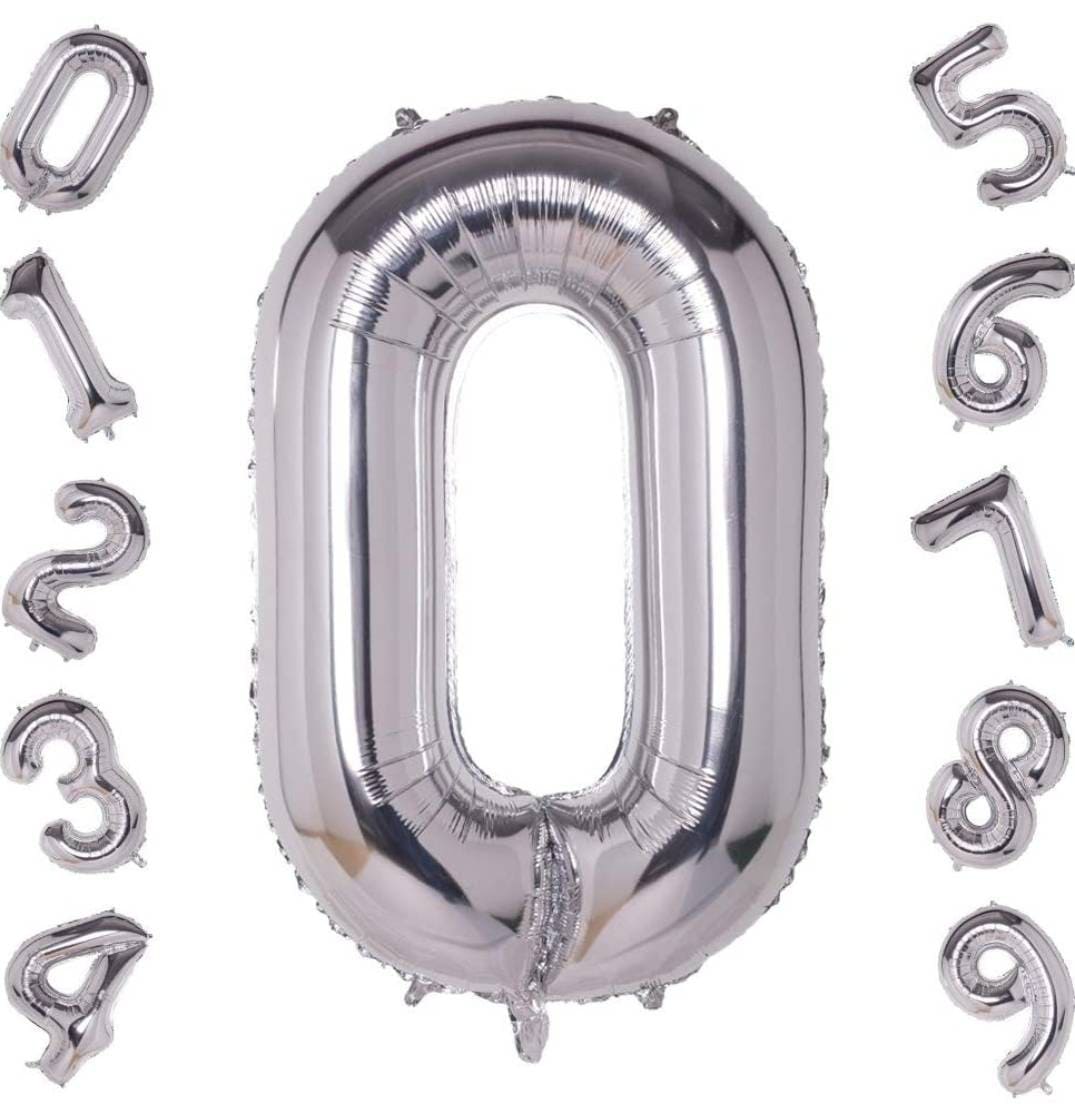 40" Silver Number Balloons, 0-9 Numbers, Party, Birthdays, Celebrations ...