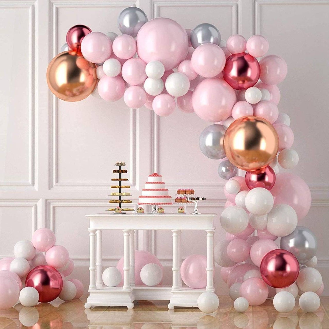 110pcs Pink, White, Rose Gold Balloon Arch Kit Decoration, for Birthday ...