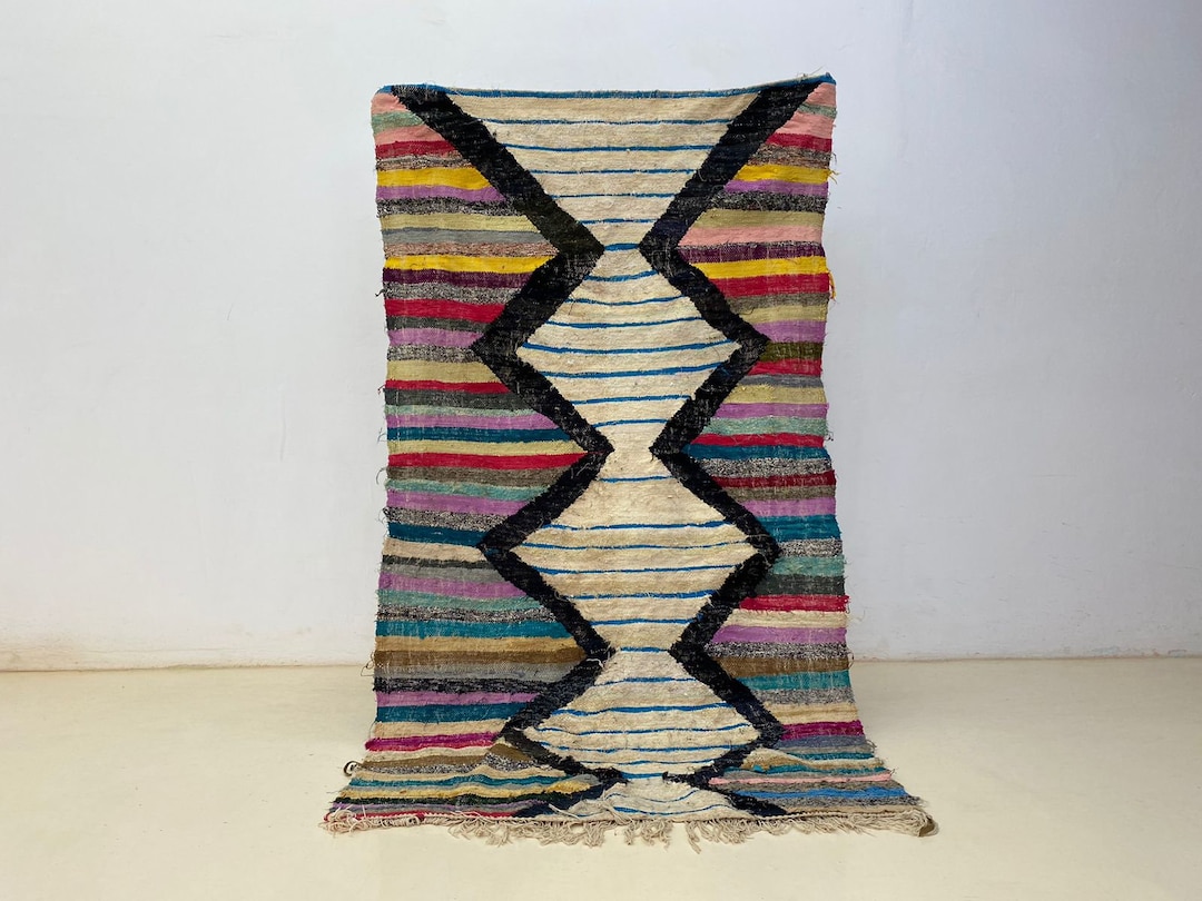 Unique Boucherouite Rug 6.7x3.8 Ft-azilal Boucherouire Carpet-rugs for ...