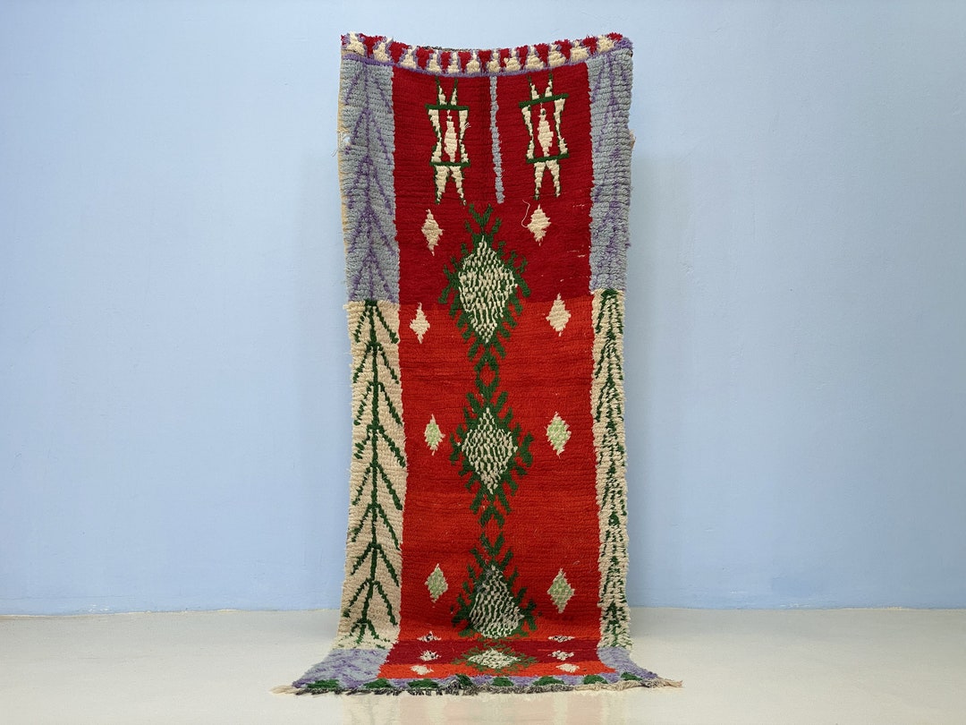 Red Beni Ourain Berber Runner 8.2x2.6 Ft-geometric Vintage Runner ...