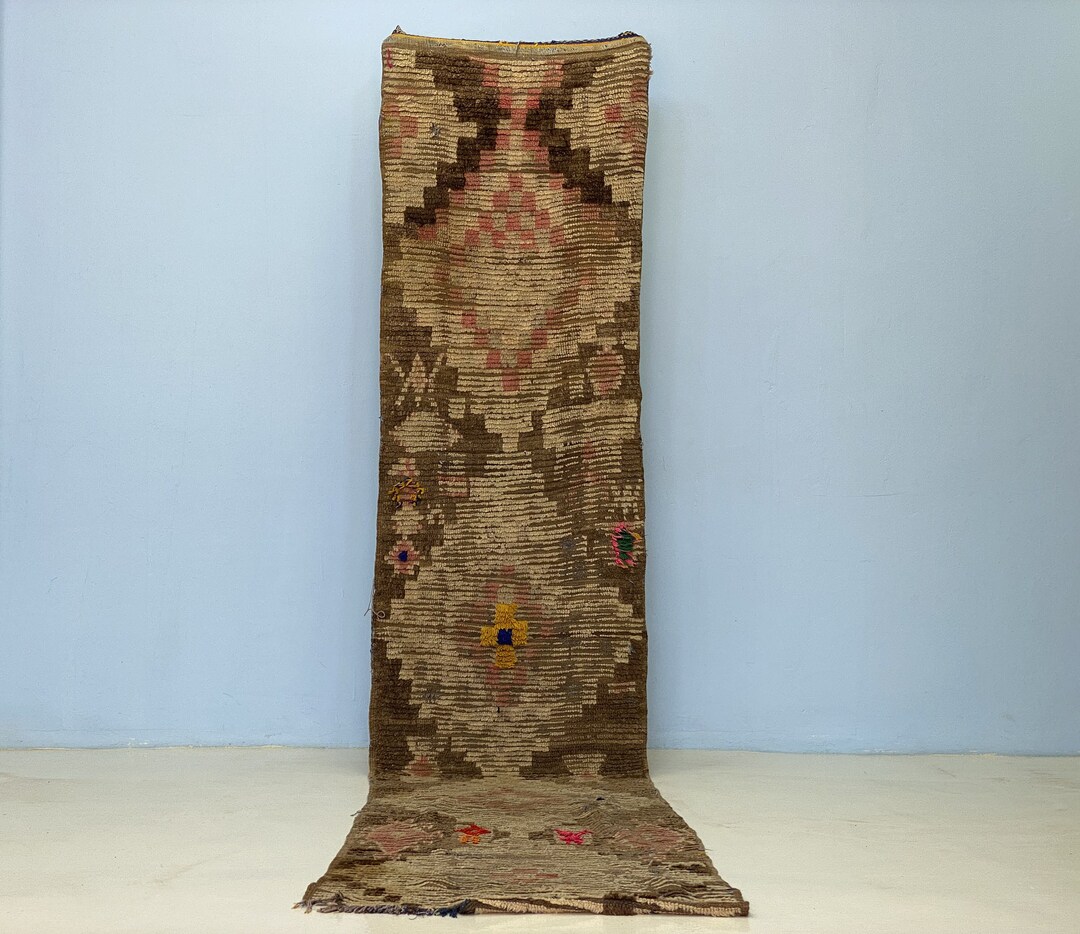 Long Narrow Vintage Runner 12.2x2.6 Ft-70s Retro Runner-hallway Vintage ...