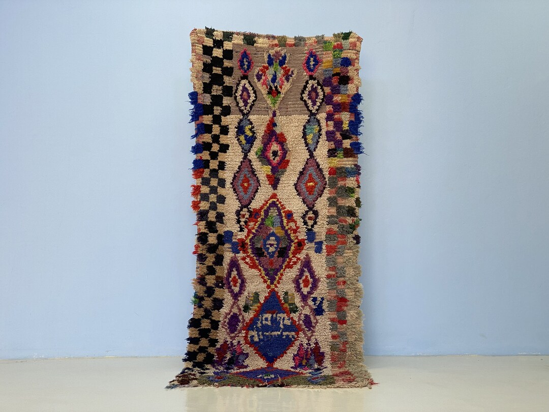 Geometric Runner Rug 7.7x3.1 Ft-checkered Vintage Runner Rug-rug for ...