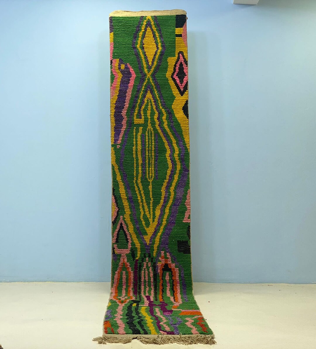 Artistic Wool Runner-custom Runner Green Rug-2x12 Beni Ourain Runner ...