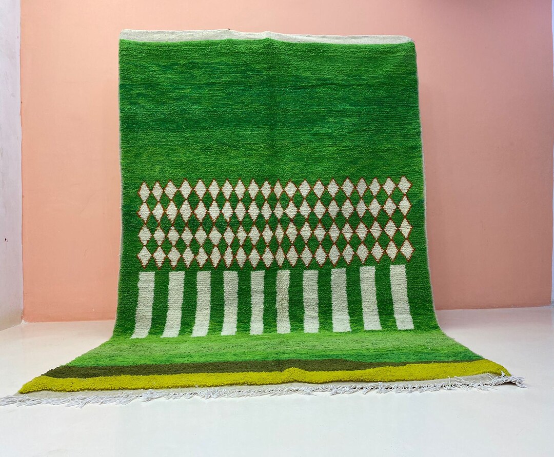 Green Beni Ourain Carpet-large Moroccan Rug 8x5-abstract Wool Rug ...