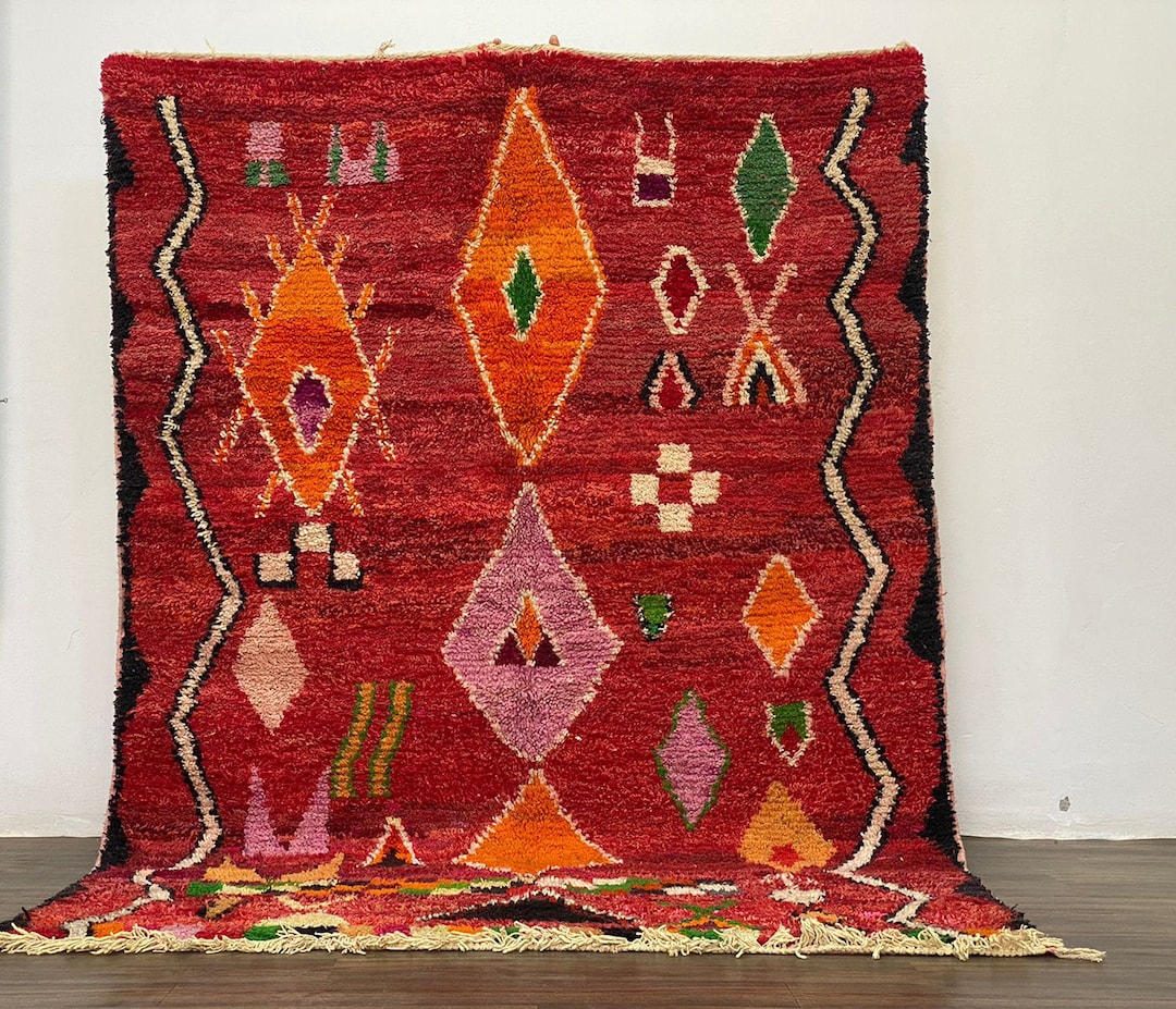 Red Moroccan Rug, Berber Kitchen Runner, Beni Ourain Carpet, Handmade ...