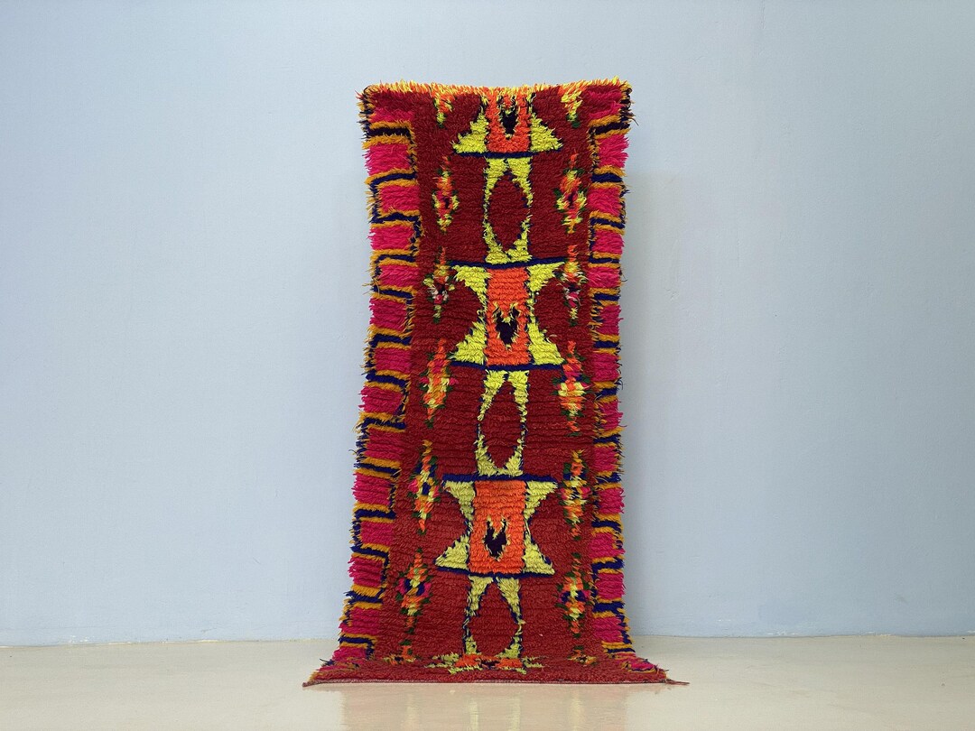 Berber Rug Runner: Red Geometric Kilim - Handwoven Wool - Etsy