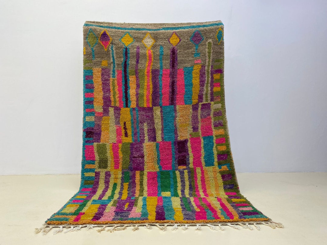 4x7 Abstract Wool Rug-moroccan Custom Rug-colorful Beni Ourain Rug ...