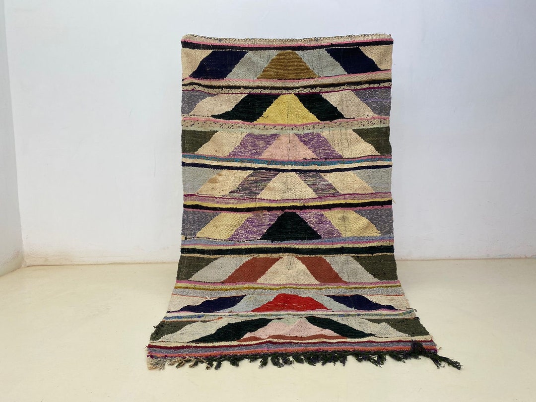 Boucherouite Vintage Rug 7.1x4.1 Ft-unique Boucherouite Vintage Rug ...