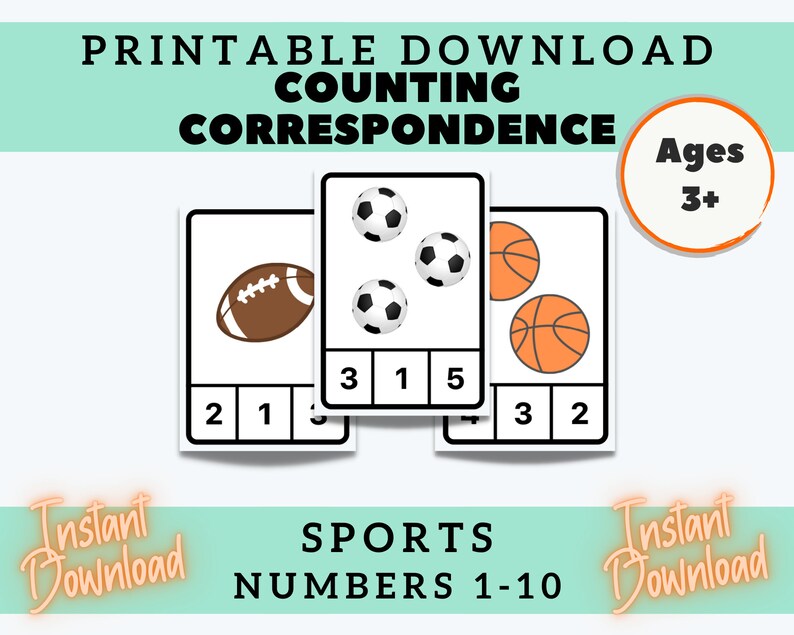 Sports Counting Flashcards for Toddlers, Prechool, Pre-k, Educational ...