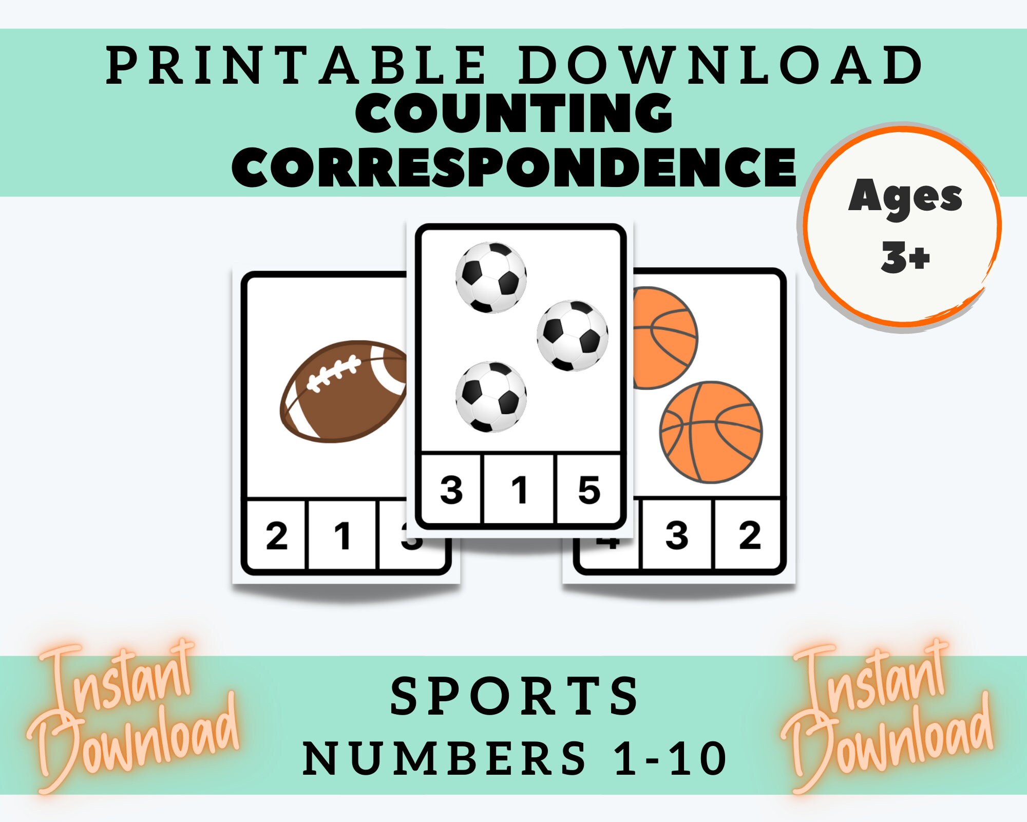 Sports Counting Flashcards for Toddlers, Prechool, Pre-k, Educational ...