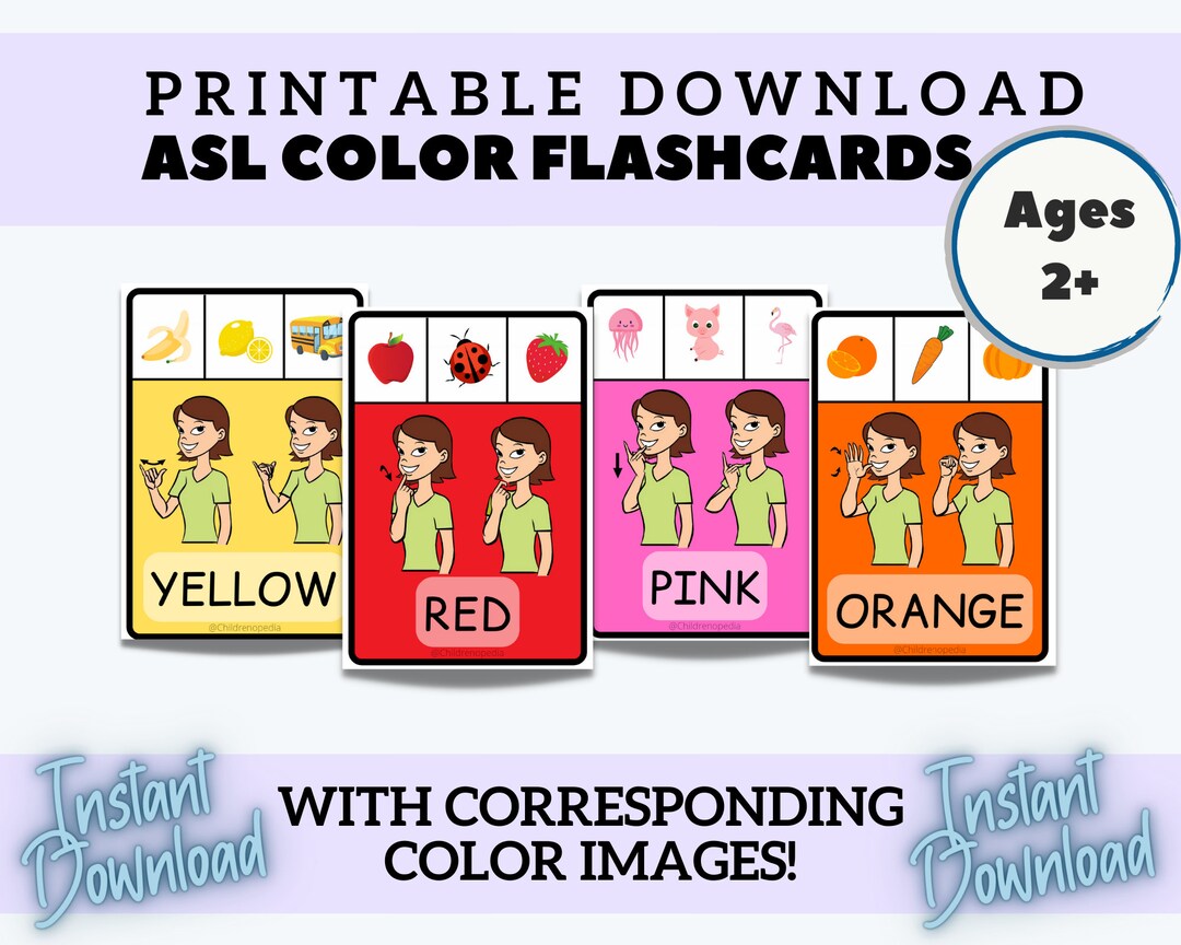 ASL Color Flashcards, for Toddlers, Preschool, Pre-k, Kindergarten ...
