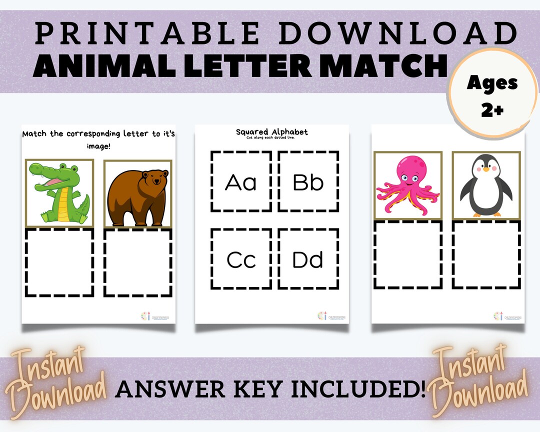 Animal Letter Match for Toddlers, Preschoolers, and Pre-k, Educational ...