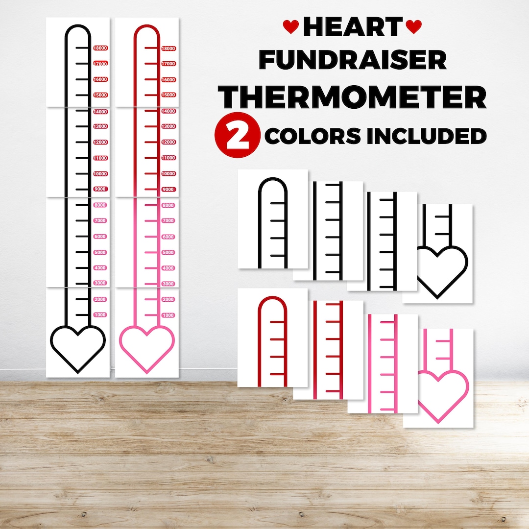 Printable Heart Fundraising Thermometer for Nonprofit Fundraiser ...