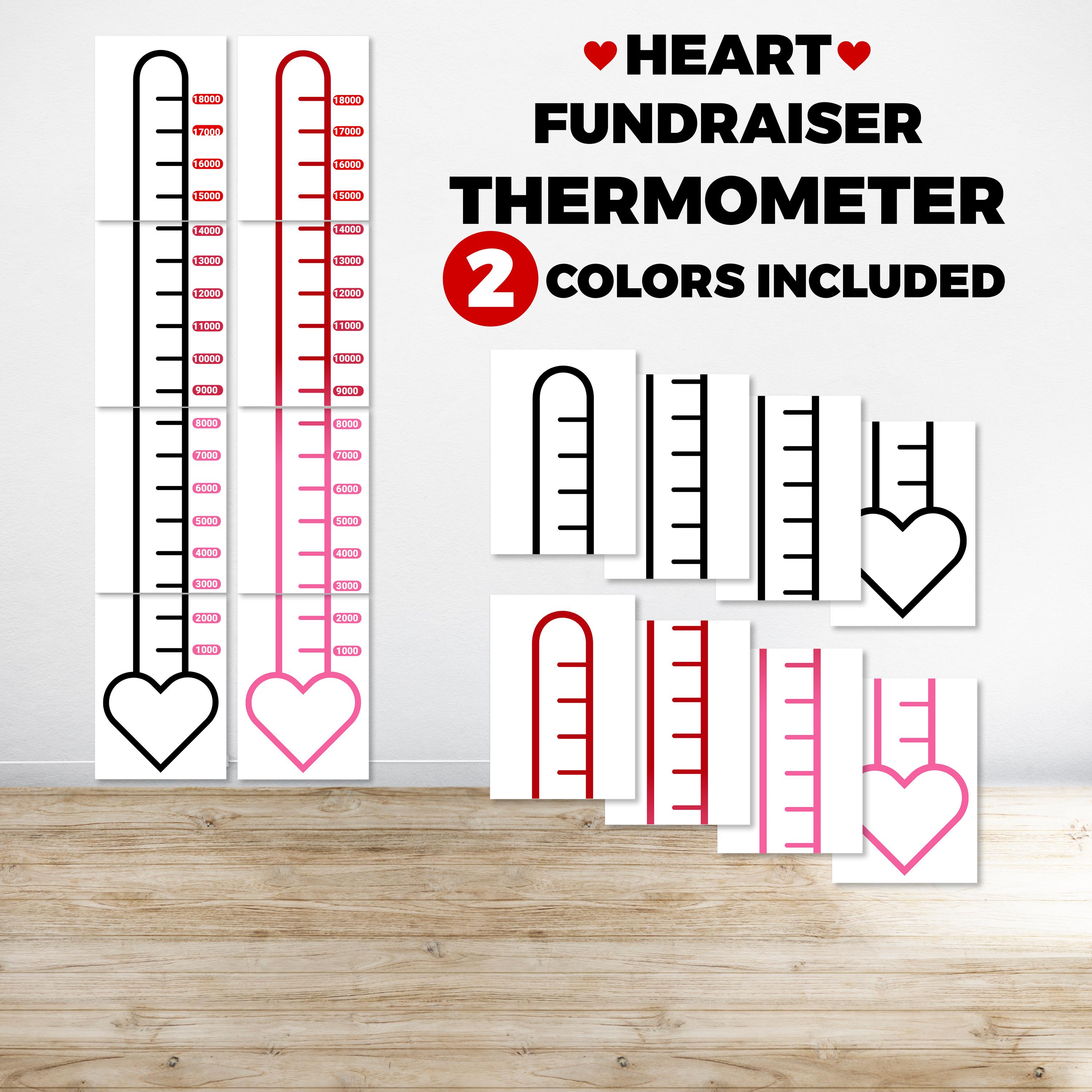 Printable Heart Fundraising Thermometer for Nonprofit Fundraiser ...