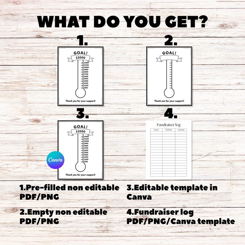 Editable Fundraising Thermometer for Nonprofit Fundraiser Tracker, Canva Fundraiser Template ...