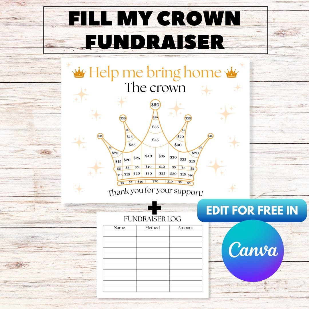 Editable Fill My Crown Fundraiser Canva Template, Black Out Board ...