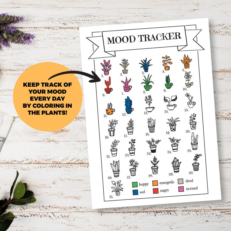Plant Mood Tracker PRINTABLE Journal Page Feelings Tracker Planner Page ...