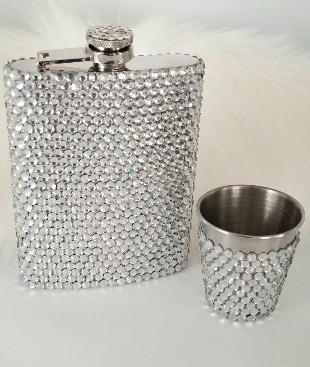 Rhinestone Flask Set / Stainless Steel Flask and Shot Glass / - Etsy