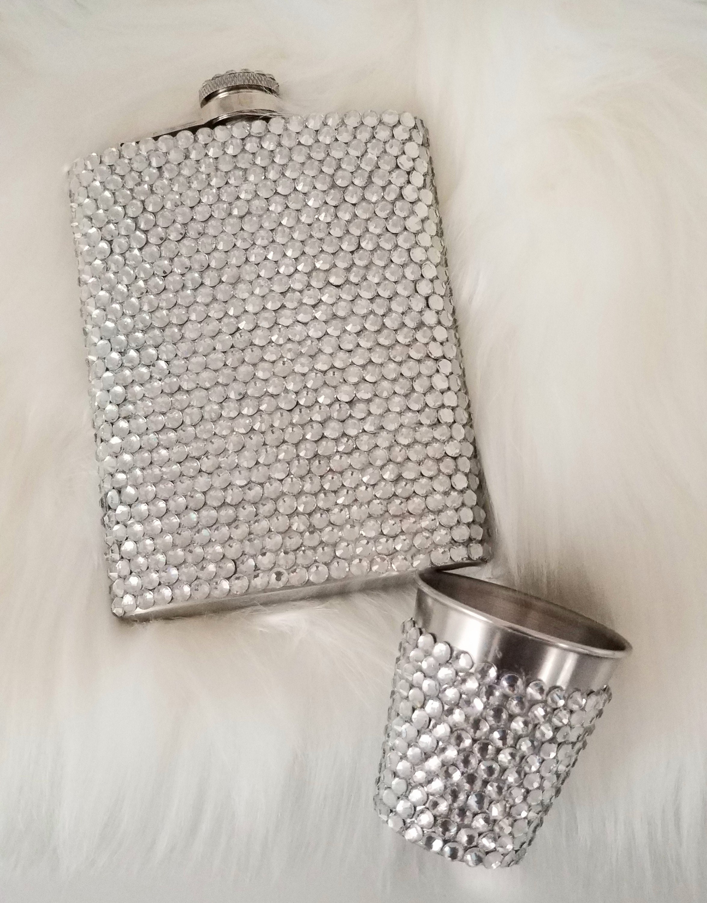 Rhinestone Flask Set / Stainless Steel Flask and Shot Glass / - Etsy