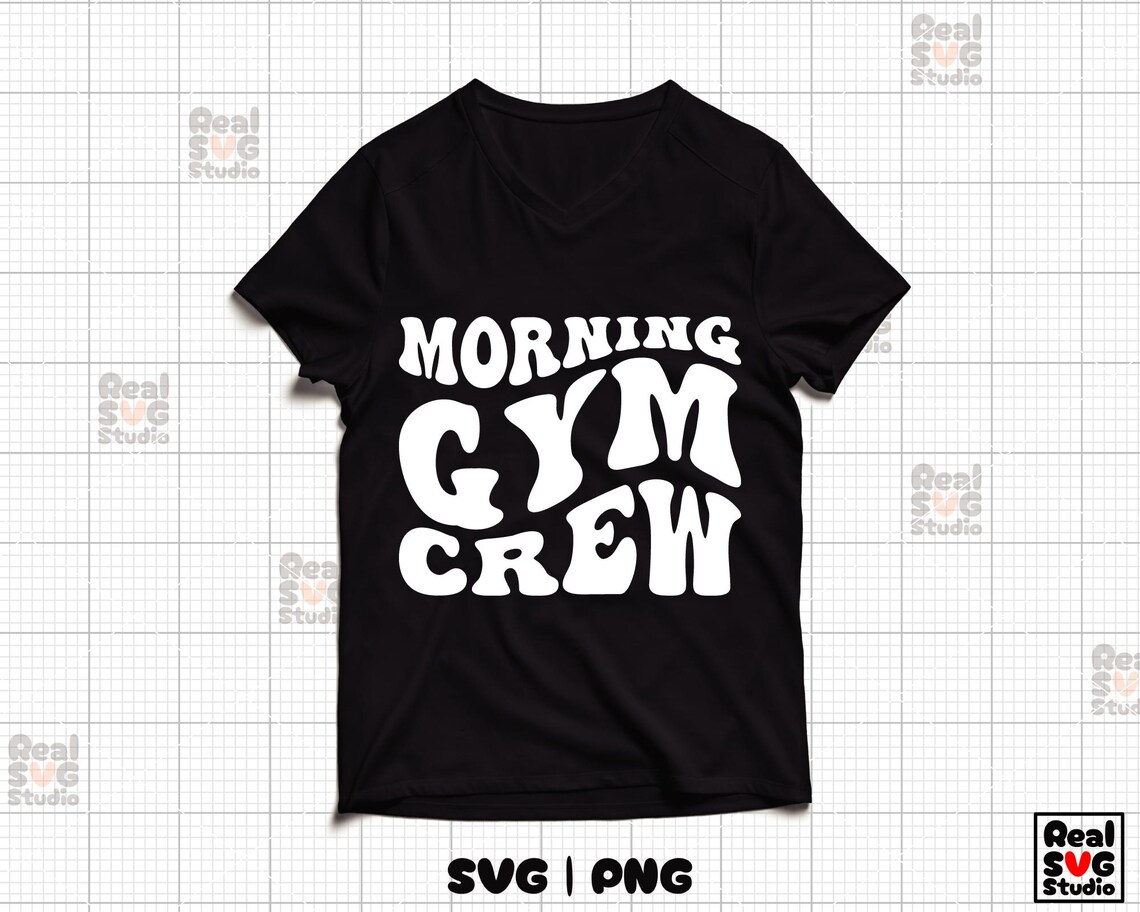 Morning Gym Crew SVG PNG: Wavy Stacked Letters, Workout Design (digital ...