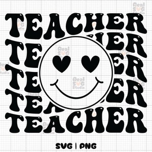 Retro Teacher Smiley Face SVG PNG: Happy Educator Design - Etsy