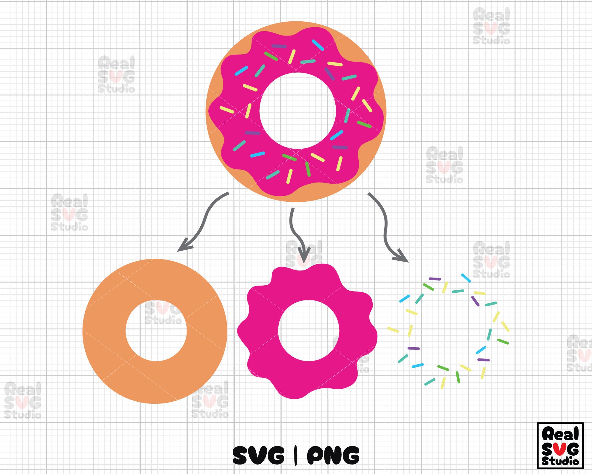 Donut SVG | Doughnut Svg | Donut PNG | Donut With Sprinkles | Pink ...