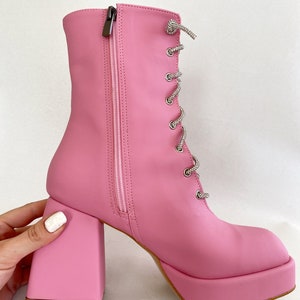 Pink Matte Faux Leather Boots, Ankle Boots, Platform Boots, High Heels ...