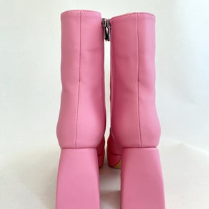 Pink Matte Faux Leather Boots, Ankle Boots, Platform Boots, High Heels ...