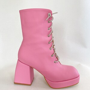 Pink Matte Faux Leather Boots, Ankle Boots, Platform Boots, High Heels ...