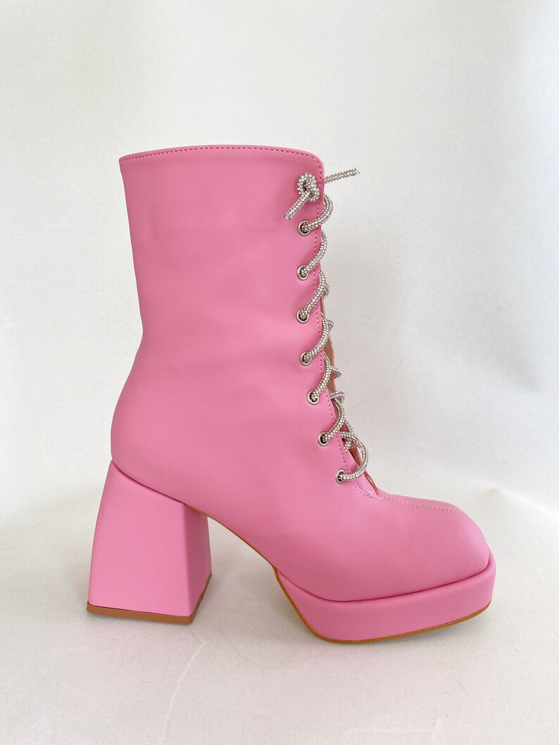 Pink Matte Faux Leather Boots, Ankle Boots, Platform Boots, High Heels ...