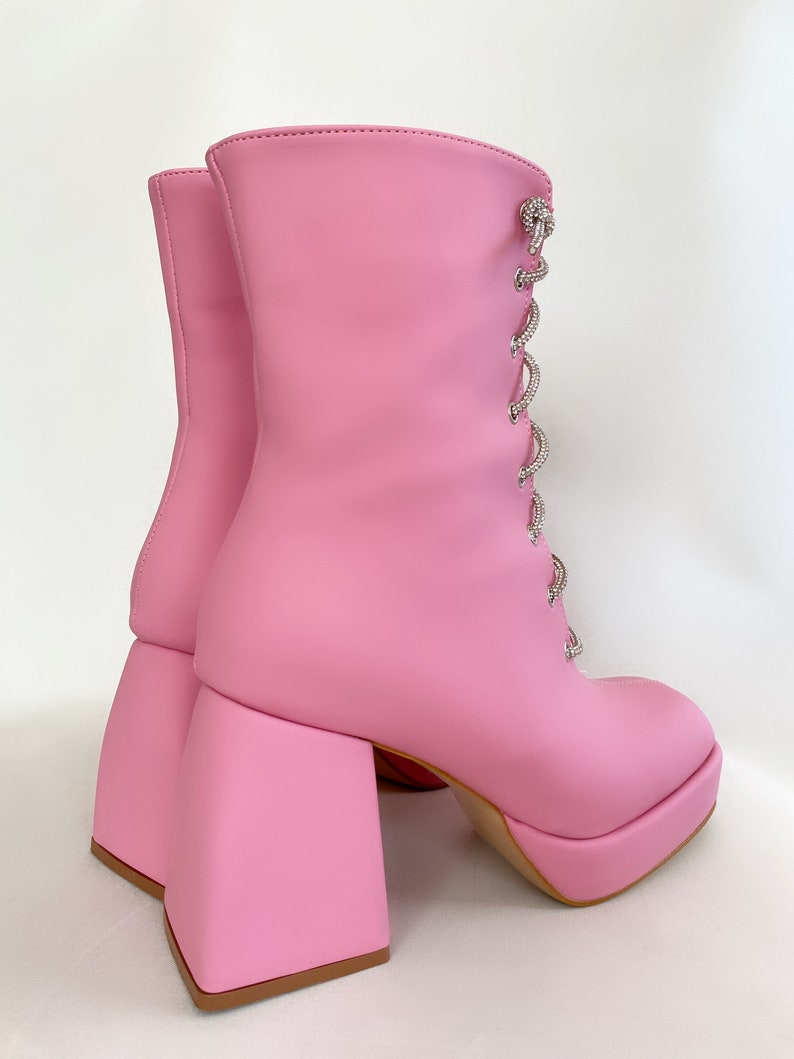 Pink Matte Faux Leather Boots, Ankle Boots, Platform Boots, High Heels ...