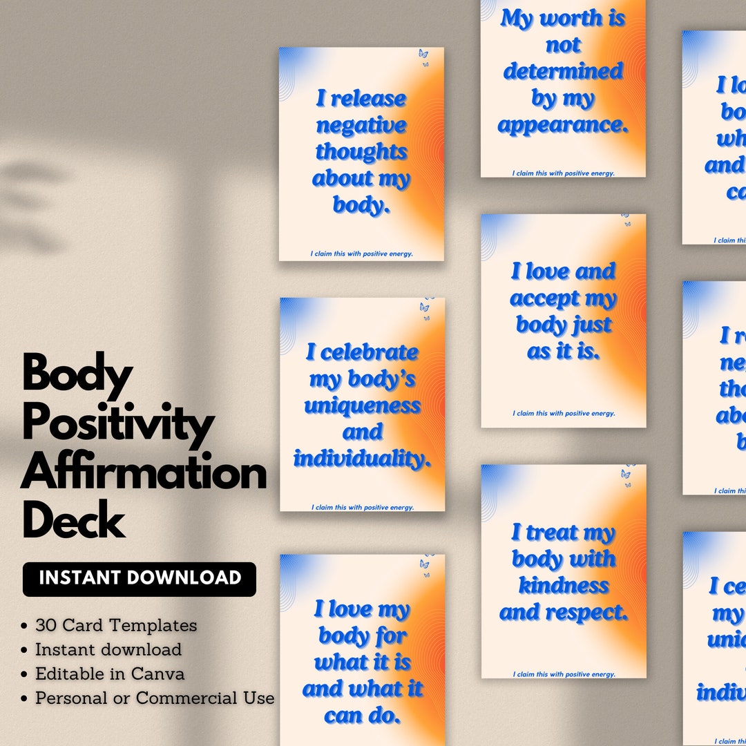 30 Editable Body Positivity Affirmation Cards Template | Editable in ...